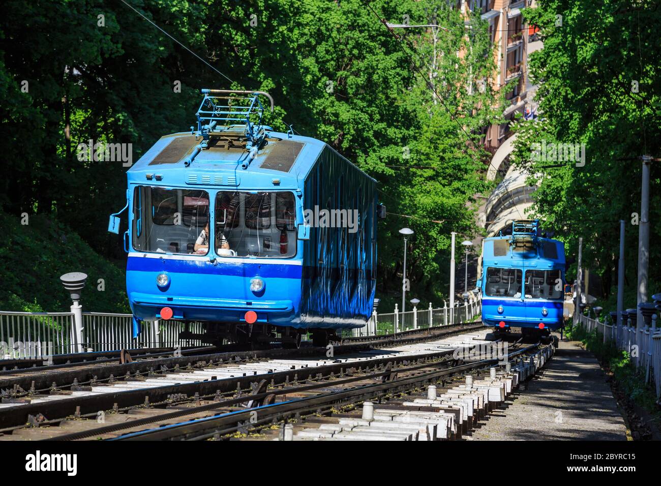 Funicular trains moving on the hill Stock Photo - Alamy