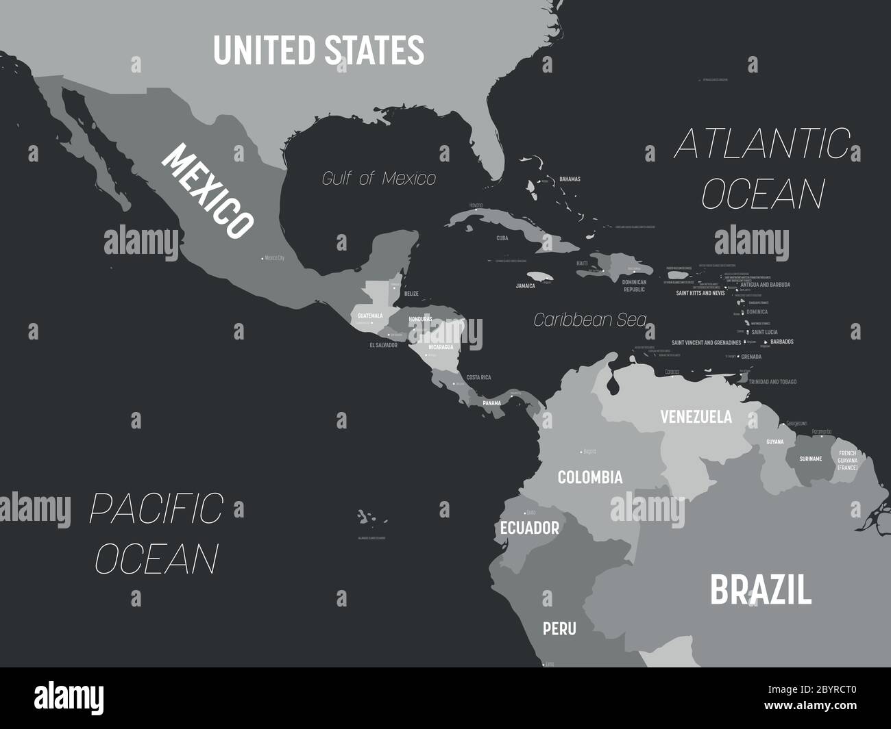 Central America map - grey colored on dark background. High detailed ...