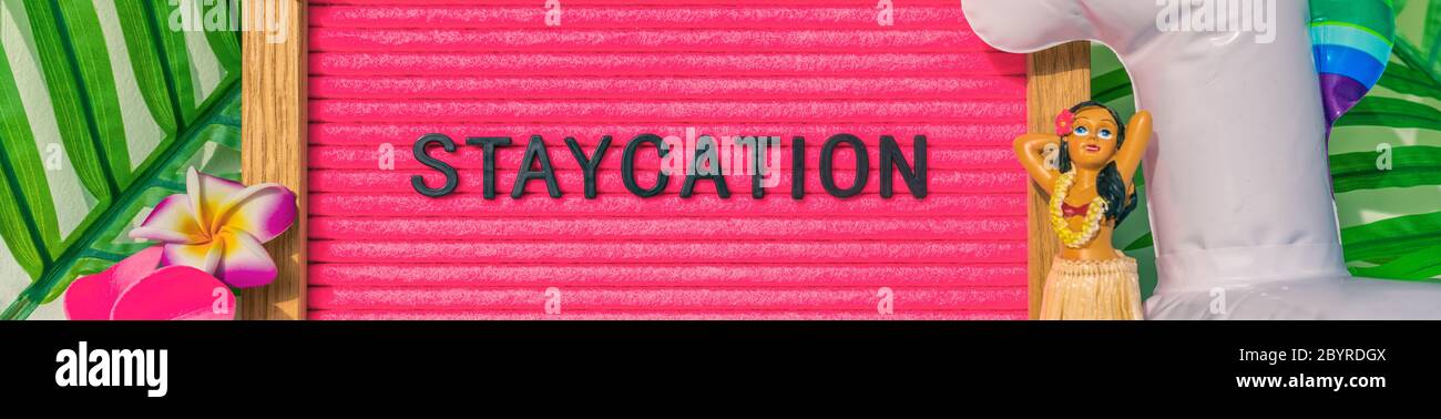 Staycation banner sign for summer vacation plans during COVID-19. Funny ...