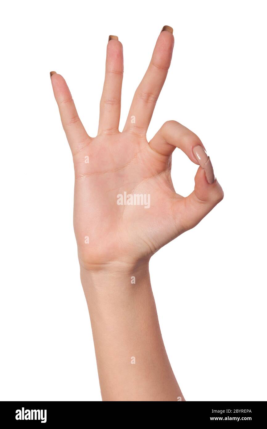 Hand is showing OK sign isolated on white Stock Photo - Alamy