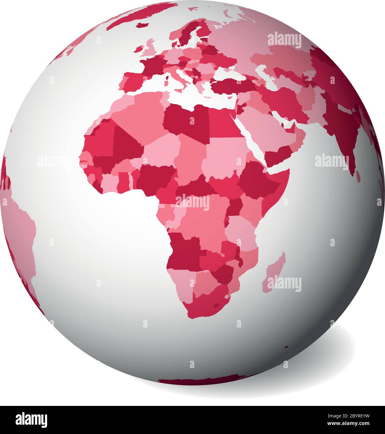 Blank political map of Africa. 3D Earth globe with pink map. Vector ...