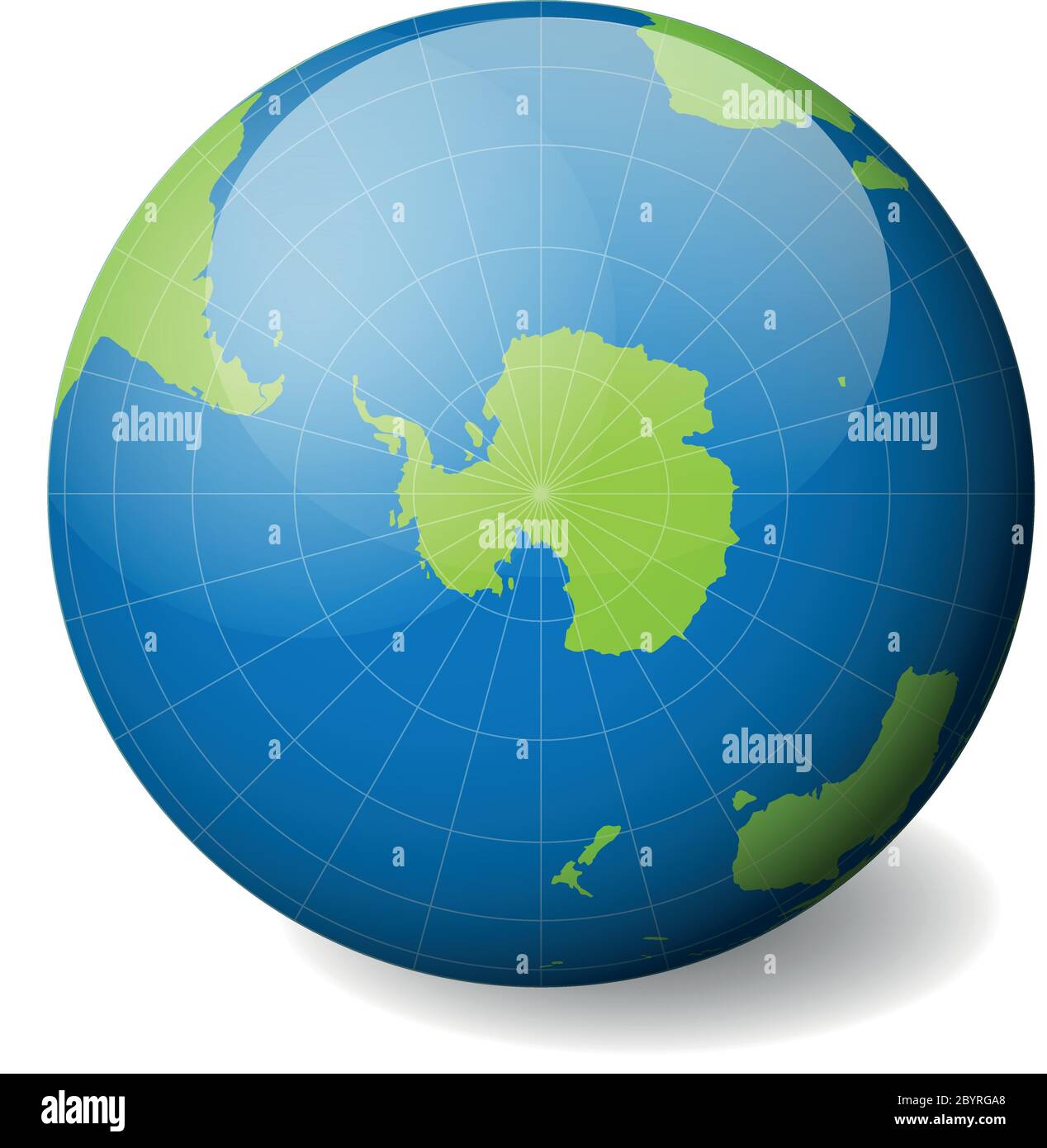 Earth globe with green world map and blue seas and oceans focused on ...