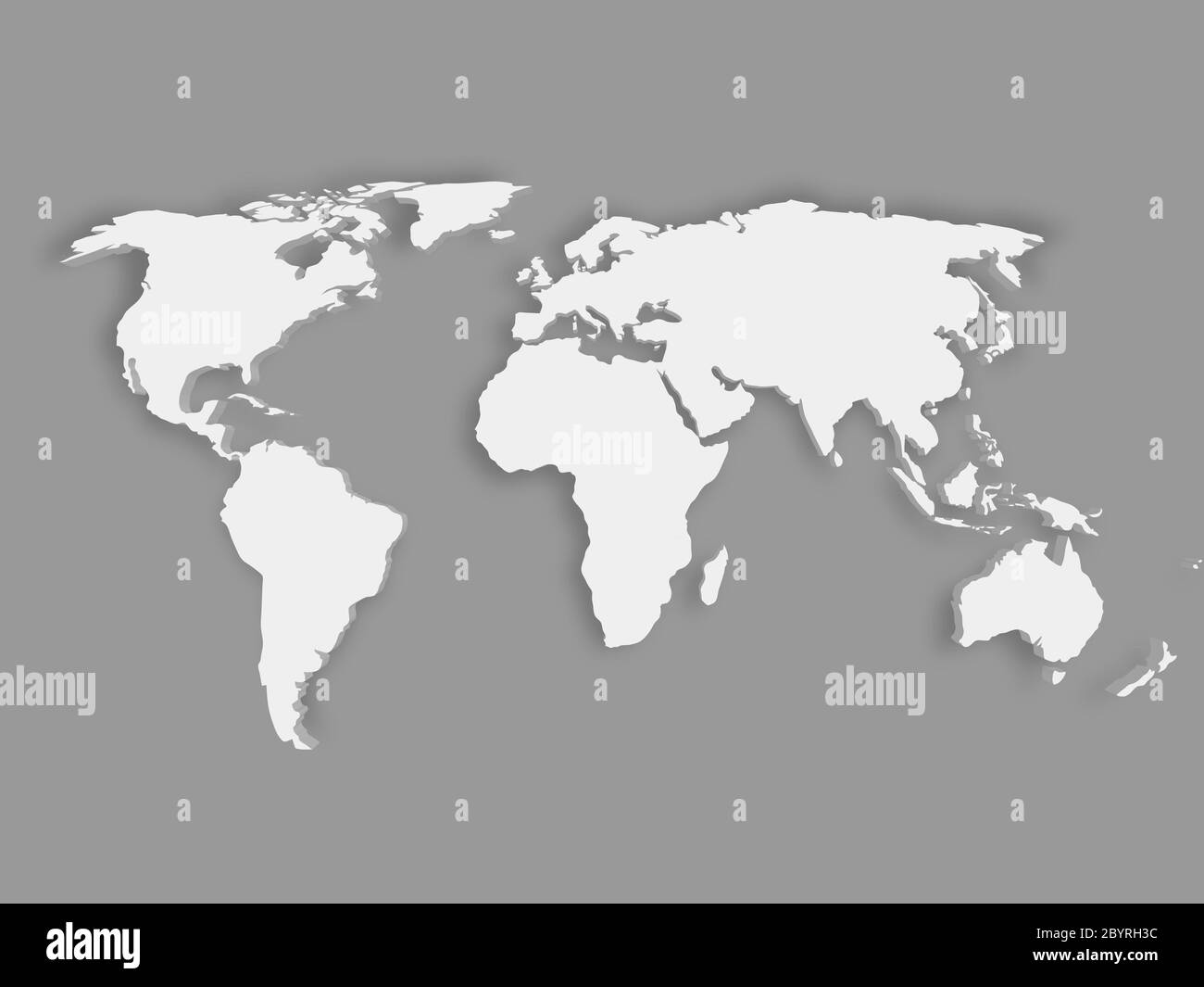 White 3D world map with dropped shadow on grey background. EPS10 vector ...