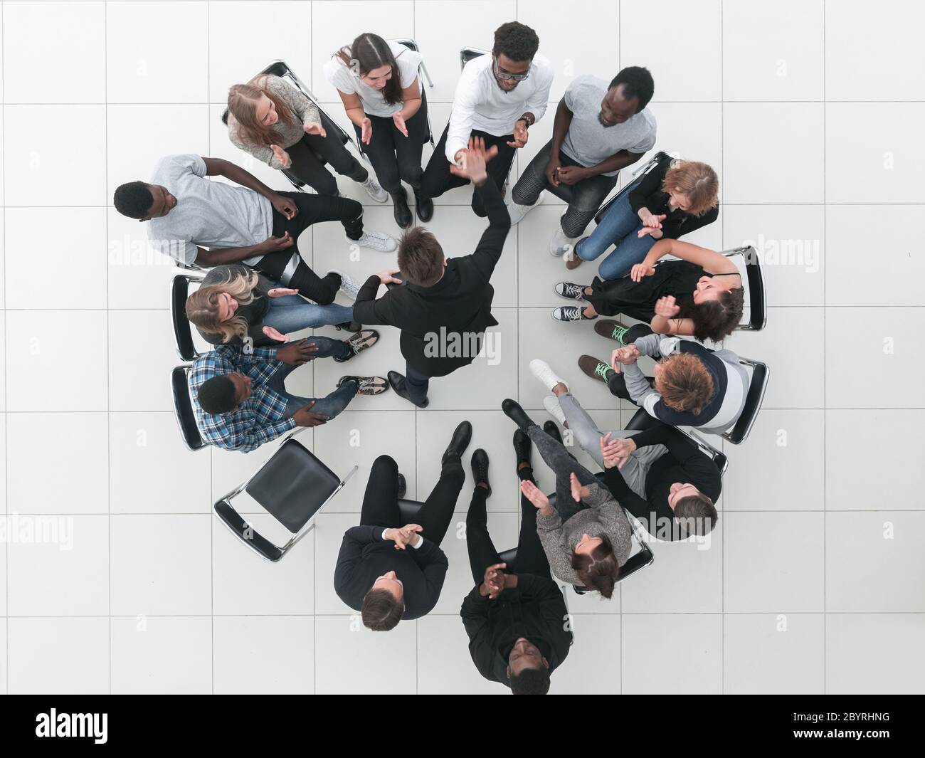 Business meeting concept with people sitting around a round tabl Stock ...
