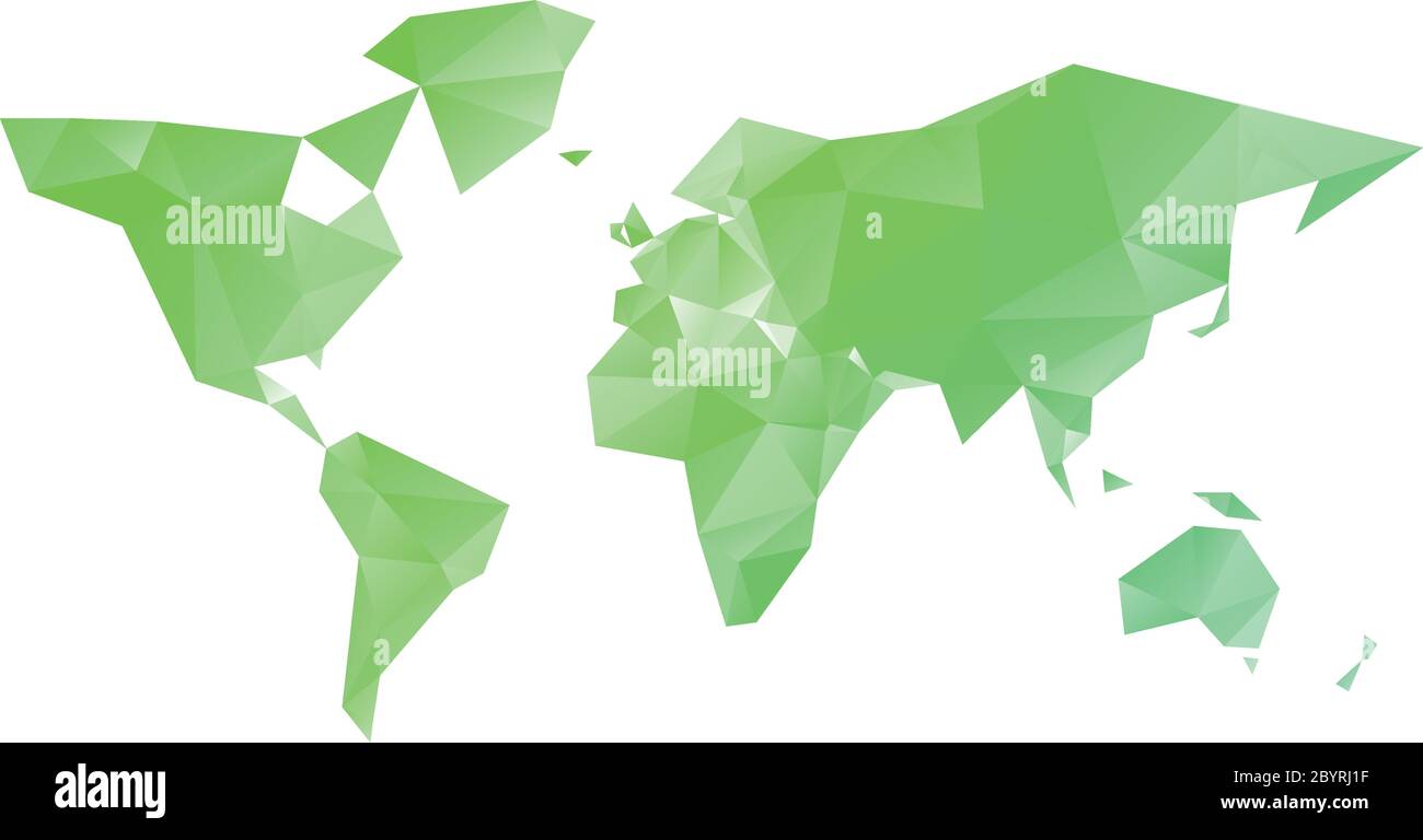 Low poly map of World in shades of green. Vector illustration Stock ...