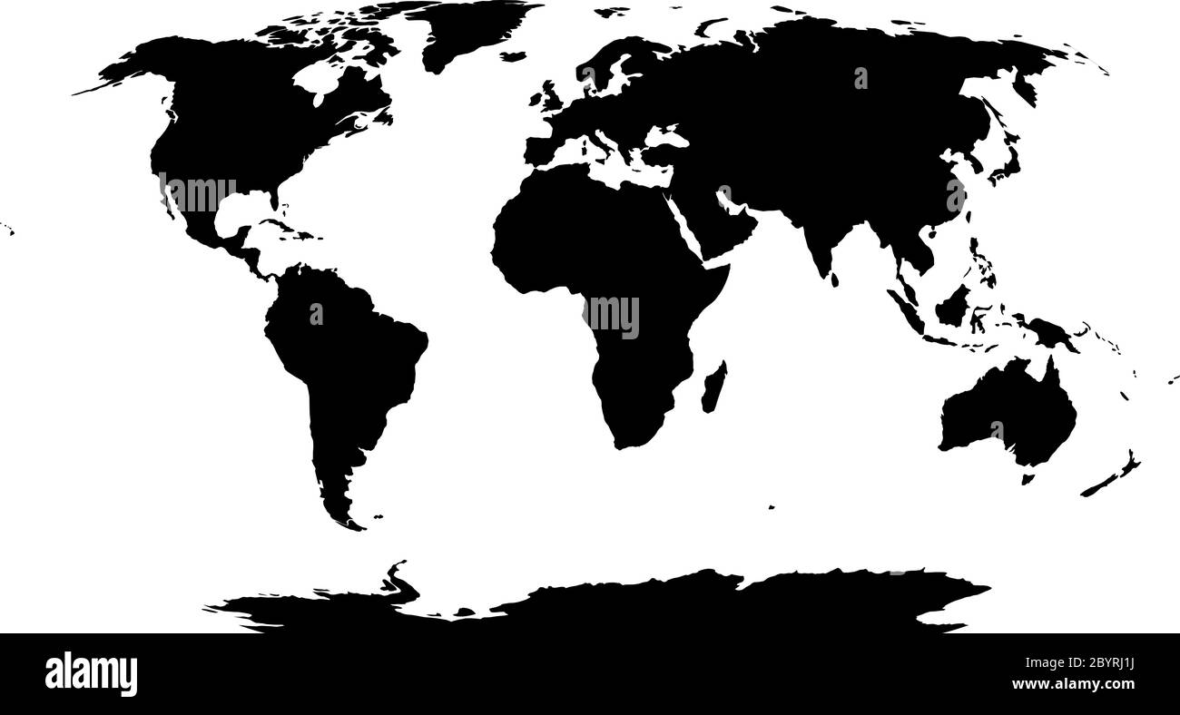 World Map in Robinson Projection. Solid black land silhouette. Vector ...