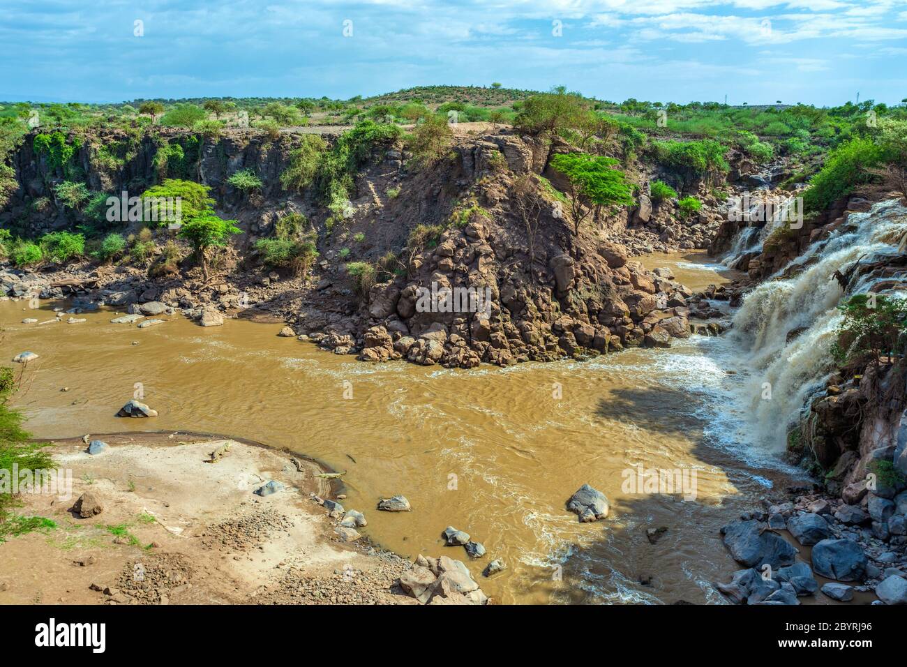 Fall in Awash National Park in sunny day with blue sky. Waterfalls in ...