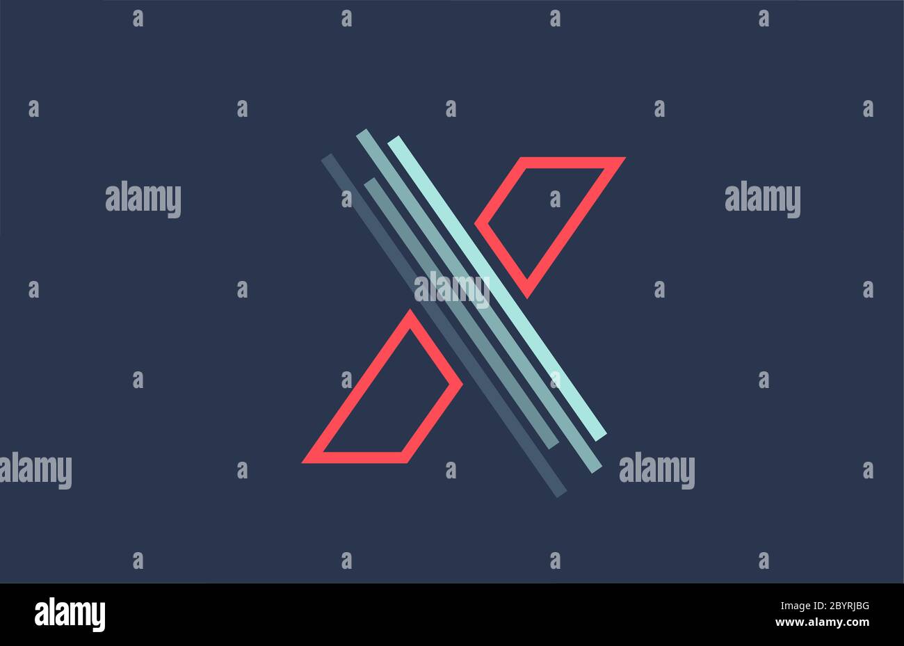 blue red X alphabet letter logo icon for business and company with line ...