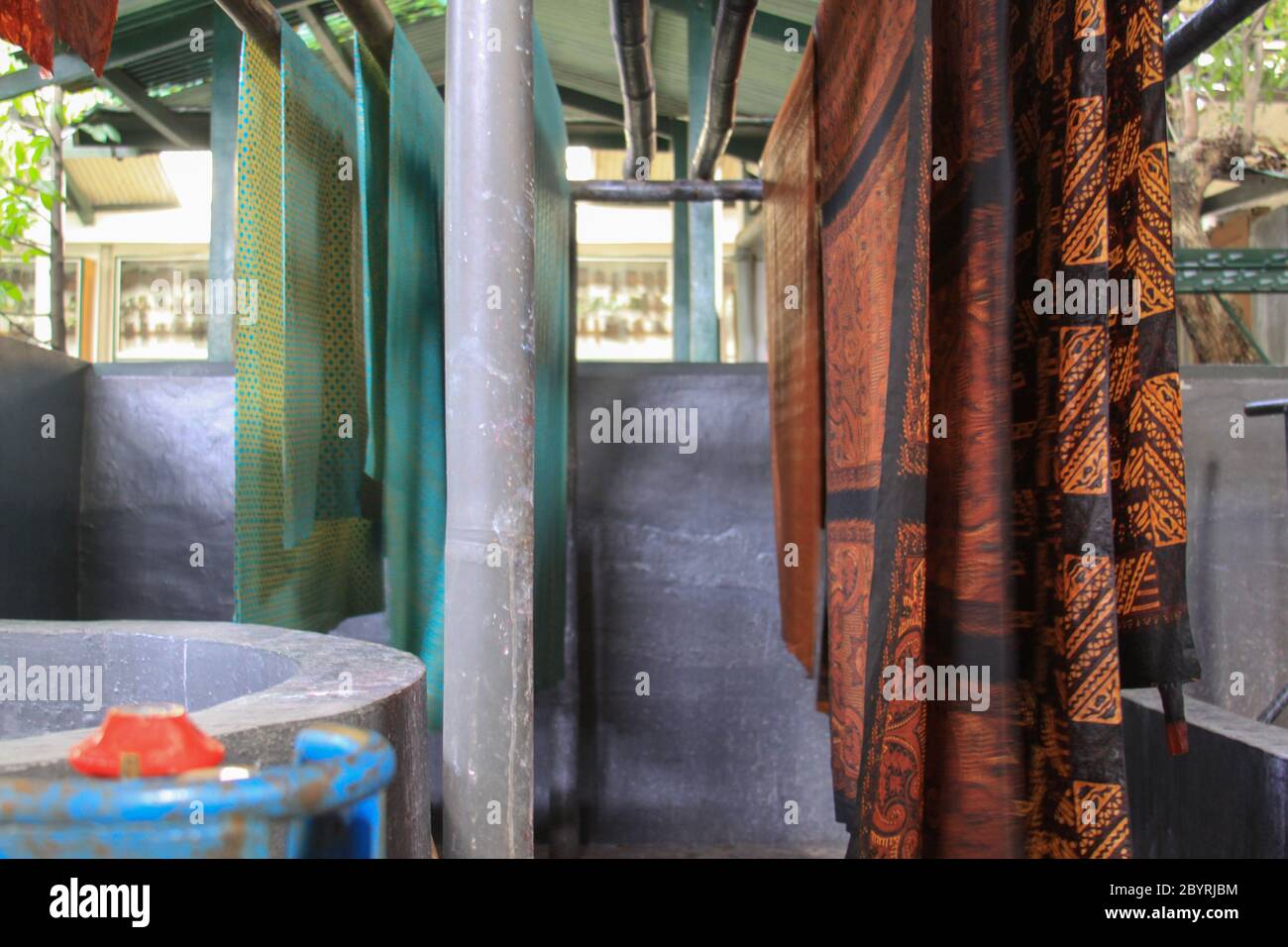 Batik hanging in Winotosastro factory in Yogyakarta, Java, Indonesia ...