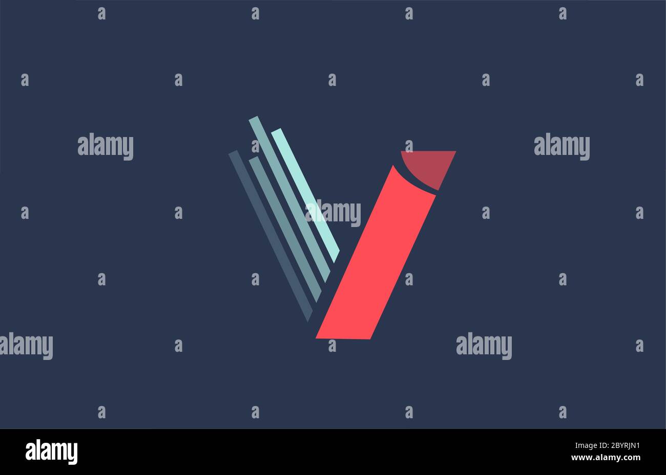 V red blue alphabet letter logo icon for business and company with line ...