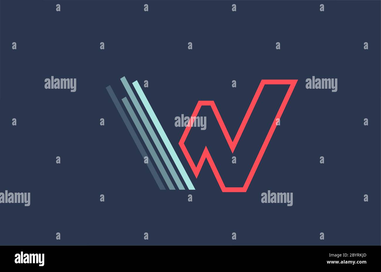blue red W alphabet letter logo icon for business and company with line ...