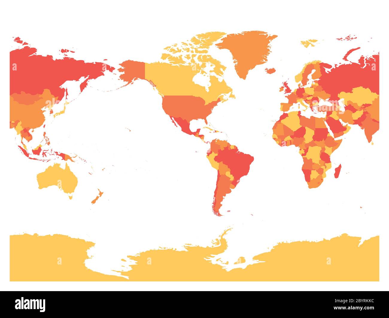 World map in four shades of red on white background. High detail ...