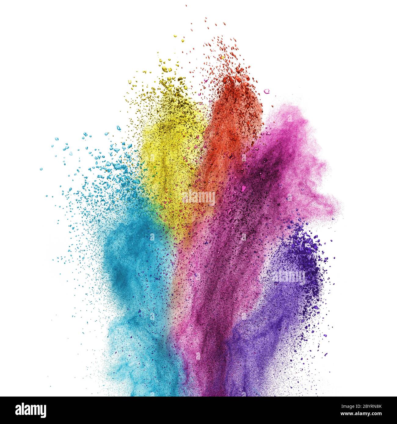 Color powder explosion isolated on white Stock Photo - Alamy