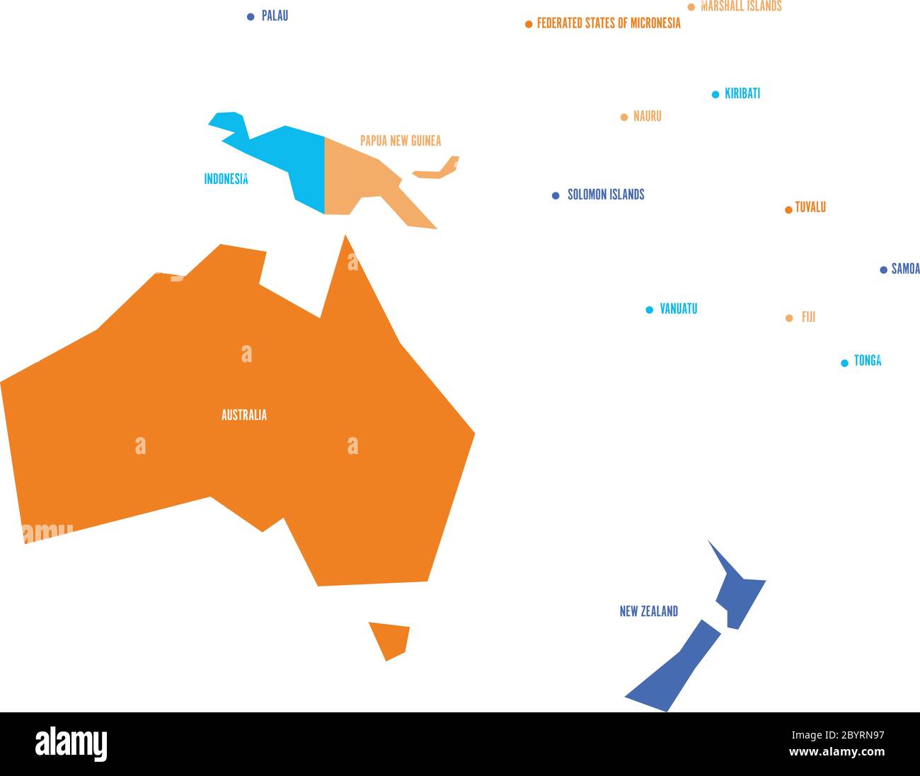 Very simplified infographical political map of Australia and Oceania ...