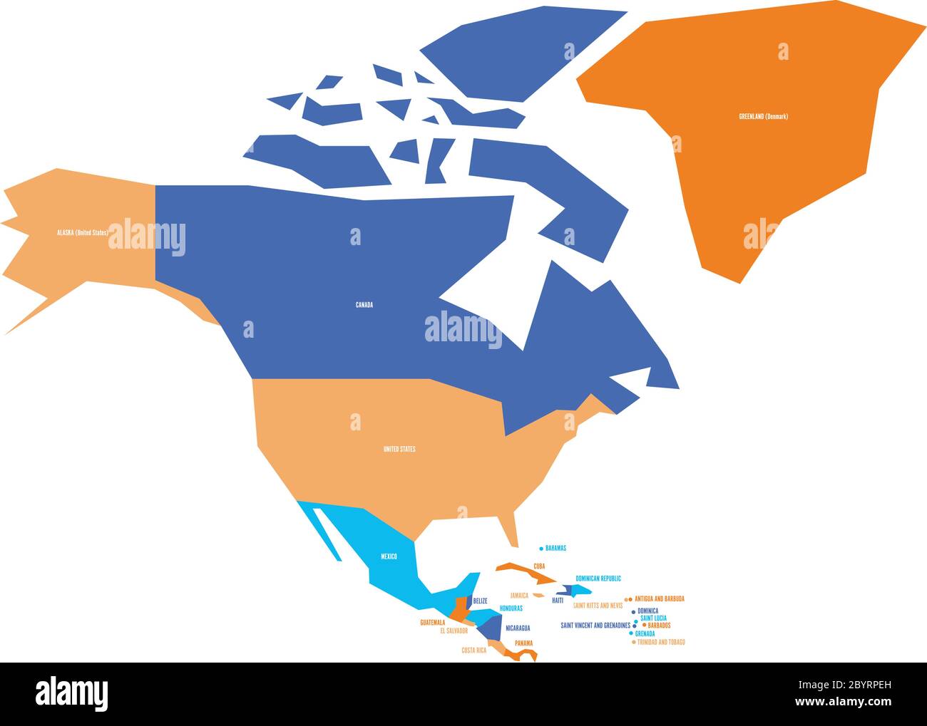 Very simplified infographical political map of North America. Simple ...