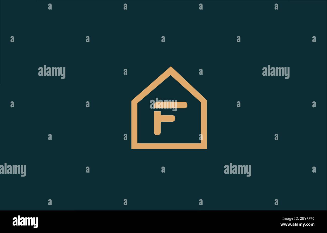 yellow F alphabet letter logo icon for business and company with house ...