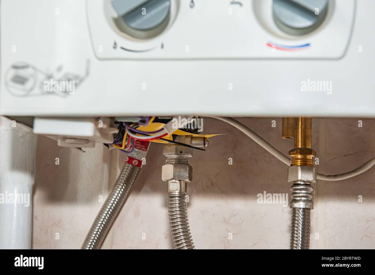 The hot water connection of the gas equipment in the house. Engineering ...