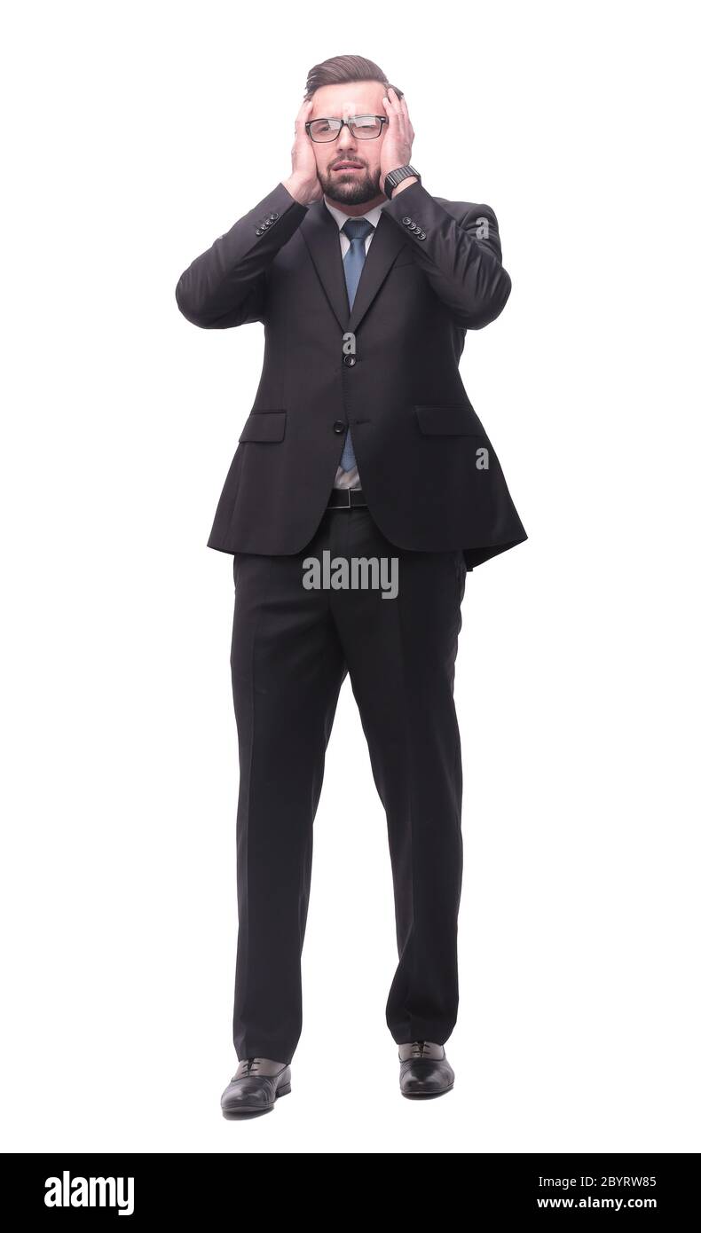 full length .concerned businessman . isolated on white Stock Photo - Alamy