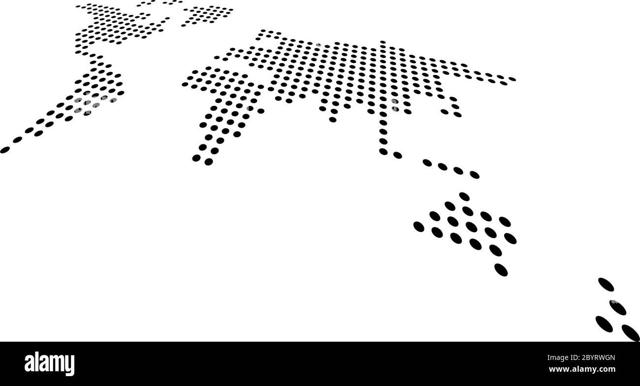 Dotted map of World. Side view distortion. Black vector dots on white ...