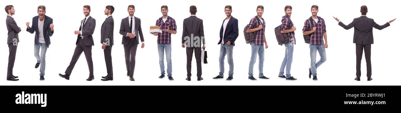 panoramic collage of self-motivated young man .isolated on white Stock ...