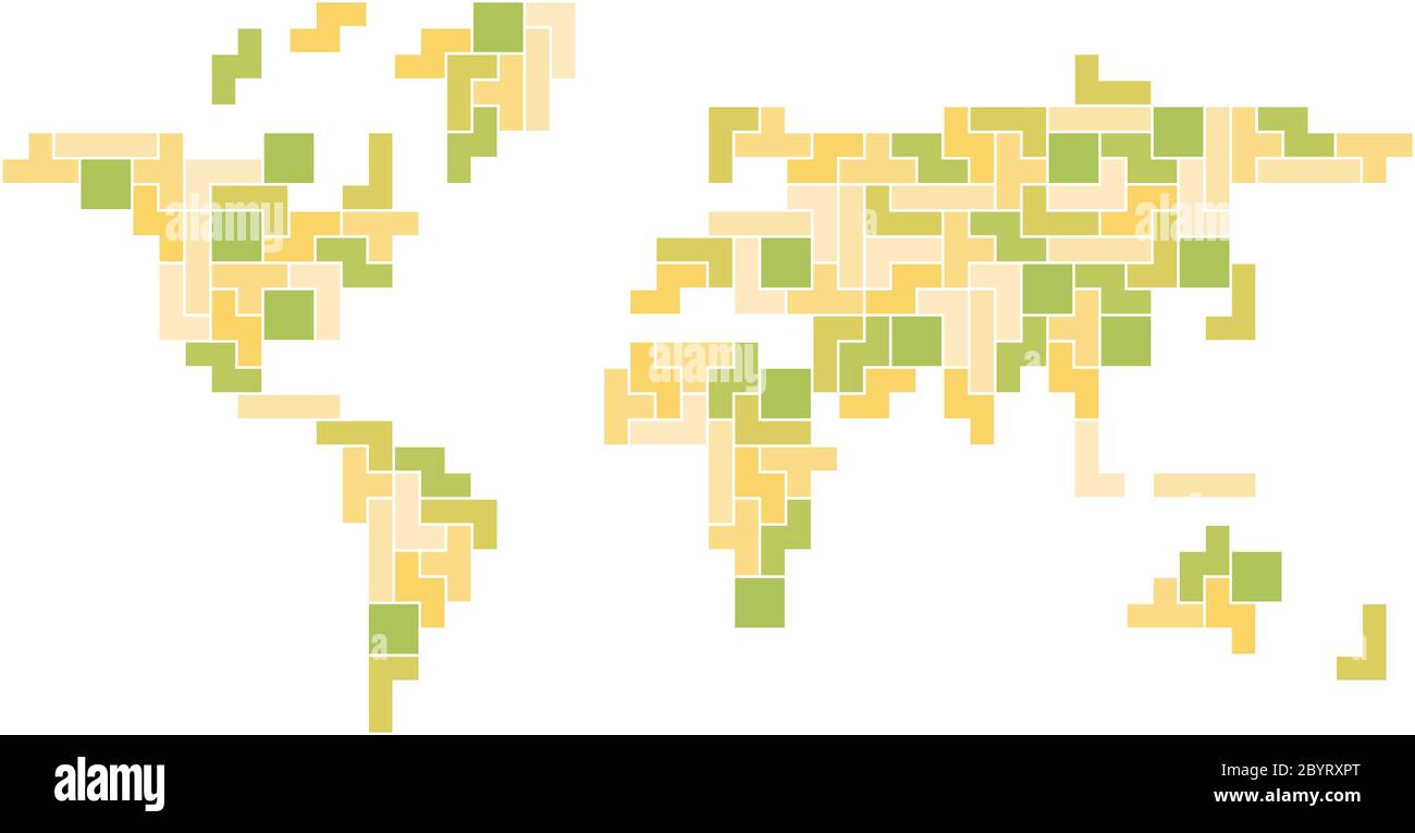World map mosaic of colorful tetris blocks. Flat vector illustration ...