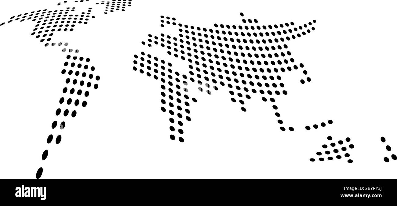 Dotted map of World. Side view distortion. Black vector dots on white ...