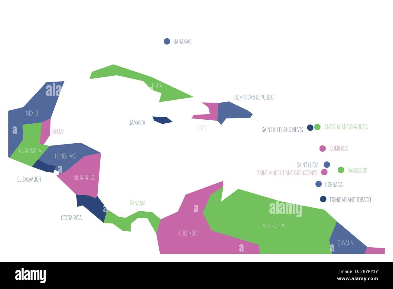 Map of Central America and Caribbean. Simlified schematic vector map in ...