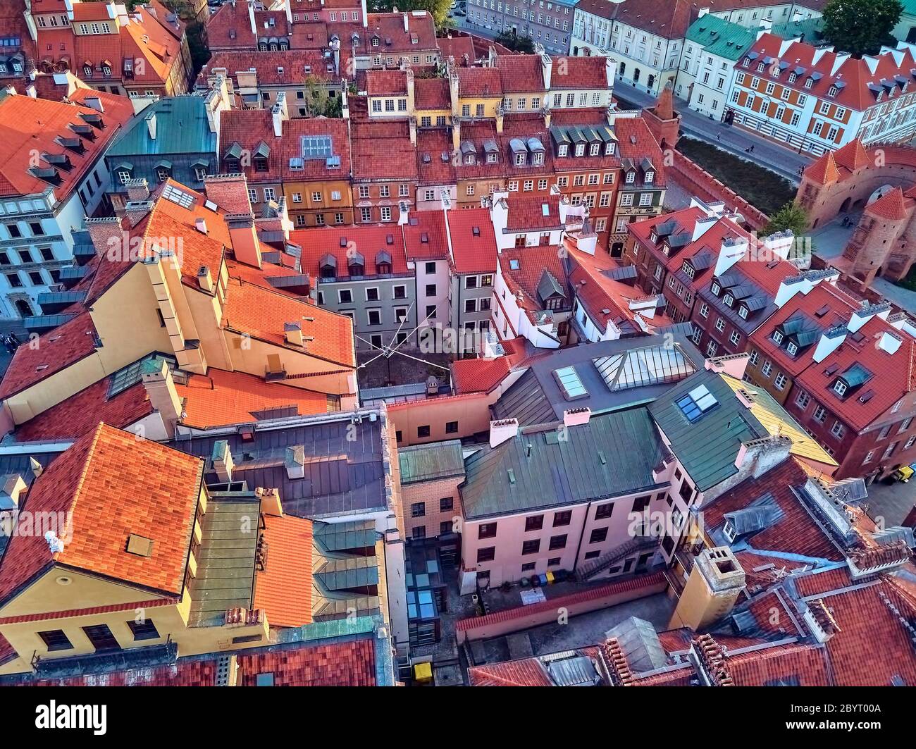 Beautiful panoramic aerial drone view on Warsaw Old town (Stare Miasto ...