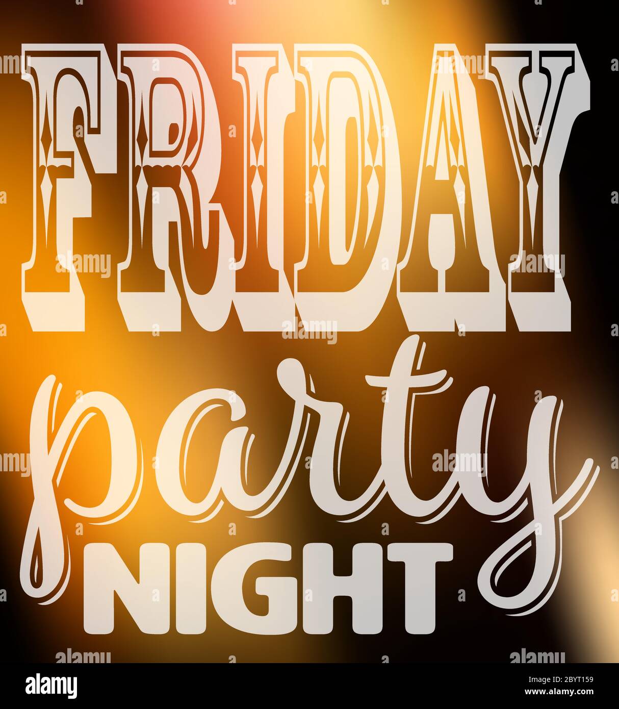 Friday party night quote. Square card with label in different fonts on ...