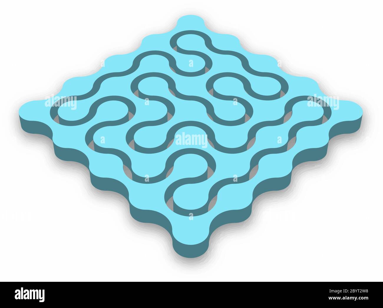 Closed 3D maze. Blue abstract labyrinth with dropped shadow isolated on ...