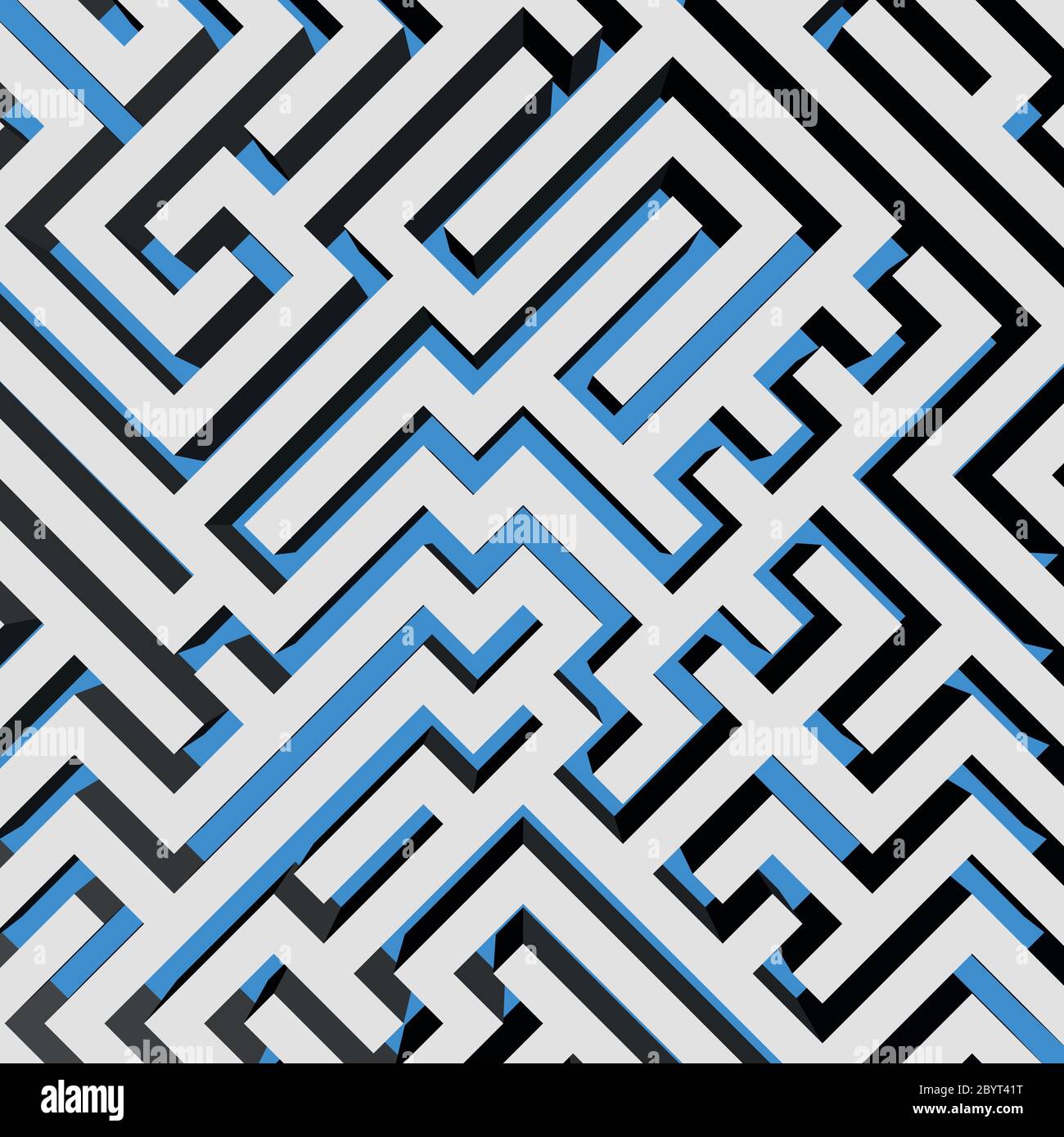 Aerial view of 3D maze labyrinth with blue ground. Vector illustration ...