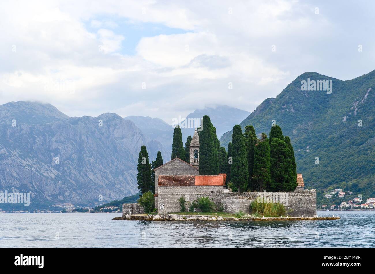 Our Lady of the Rocks, a roman catholic church built on an island in ...
