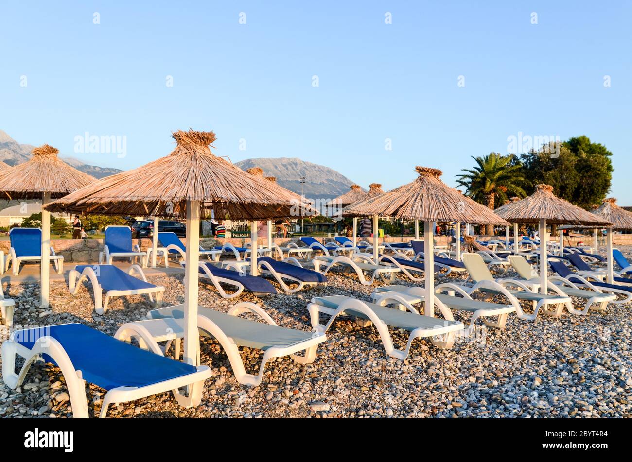 Sunset on the beach of Bar, Montenegro Stock Photo - Alamy