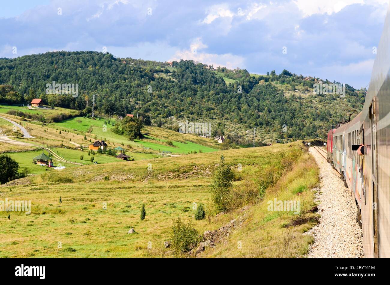 Views from the train along the Bar-Belgrade railway in the Balkans ...