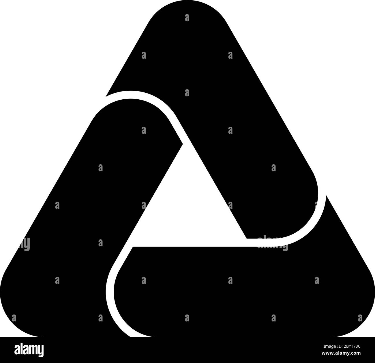 Triangle vector icon with three overlapping sides and rounded corners ...