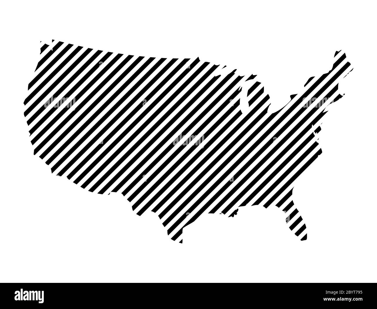 Striped map of United States of America. USA map made of thin black ...