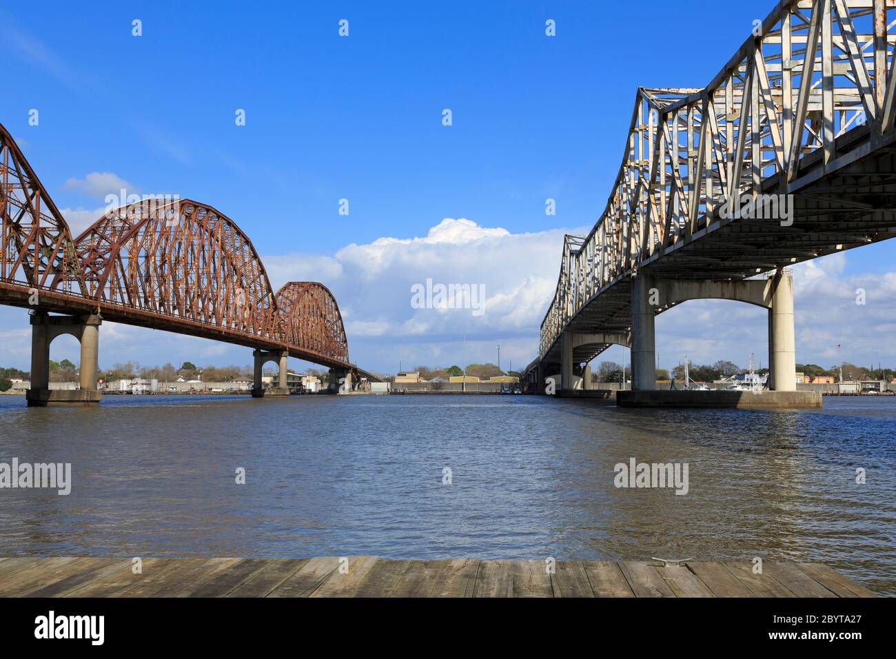 Bridges over the Atchafalaya River, Berwick, Louisiana, USA Stock Photo ...