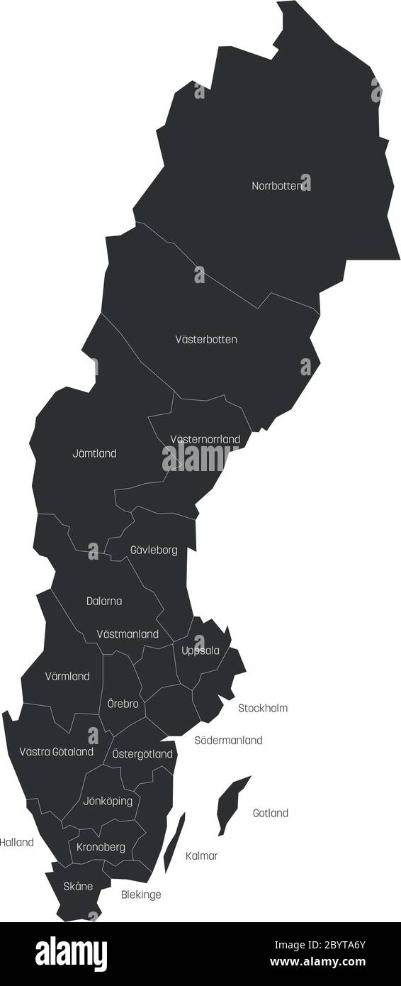 Counties of Sweden. Map of regional country administrative divisions ...