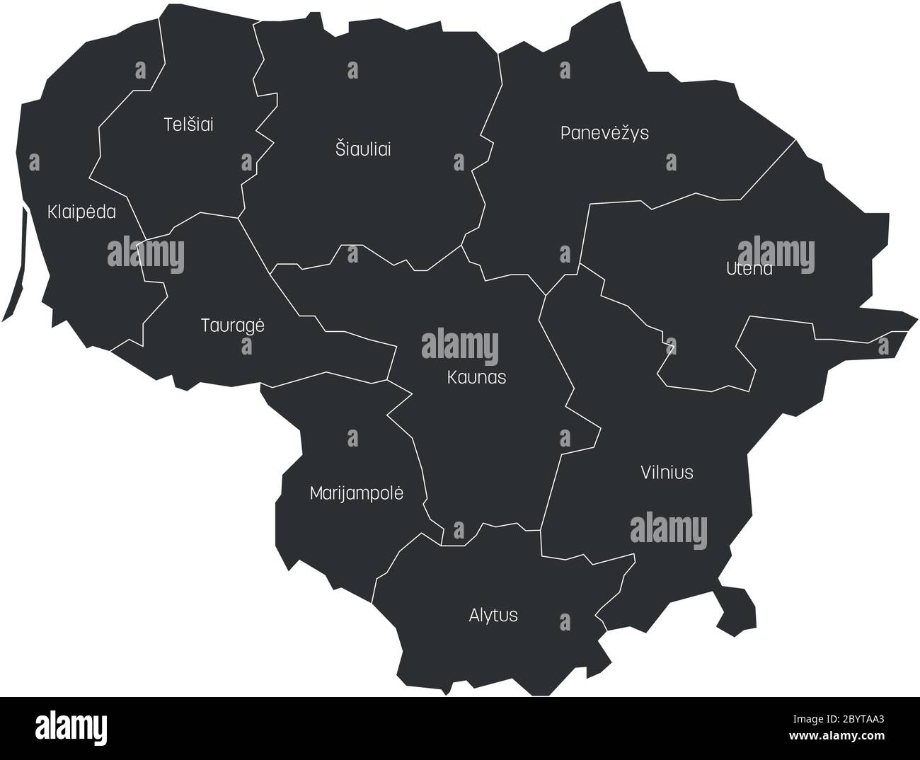 Counties of Lithuania. Map of regional country administrative divisions ...