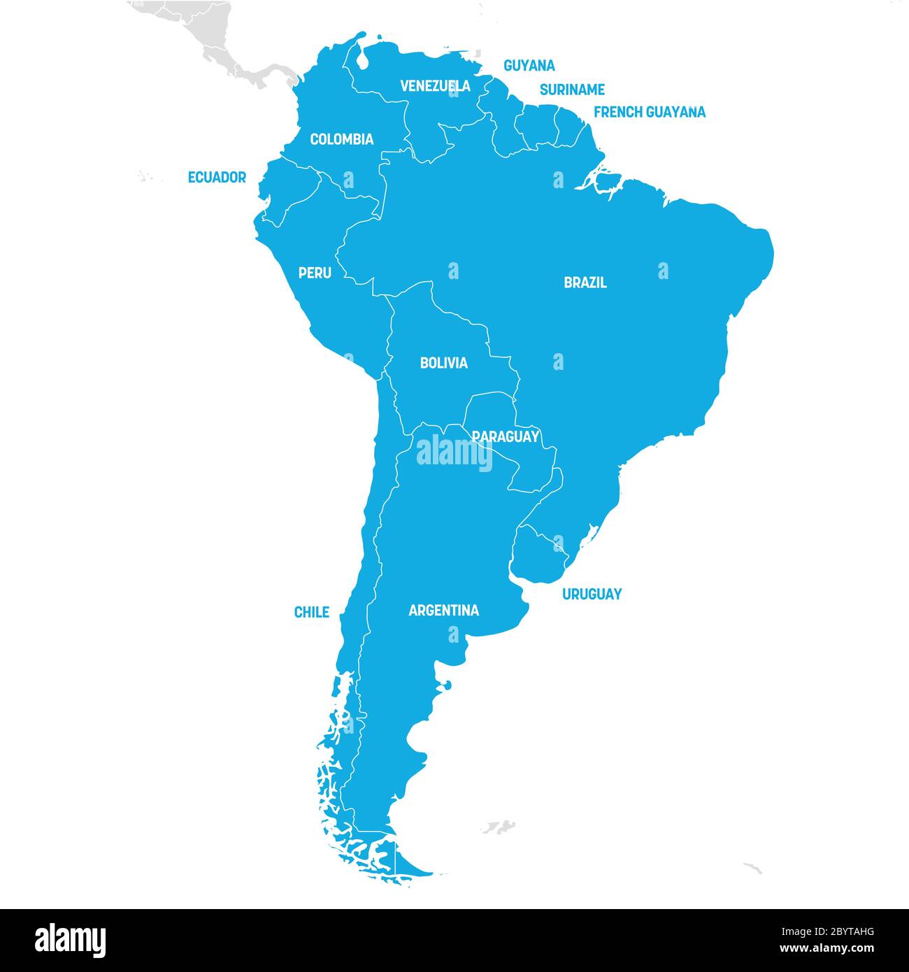 South America Region. Map of countries in southern America. Vector ...