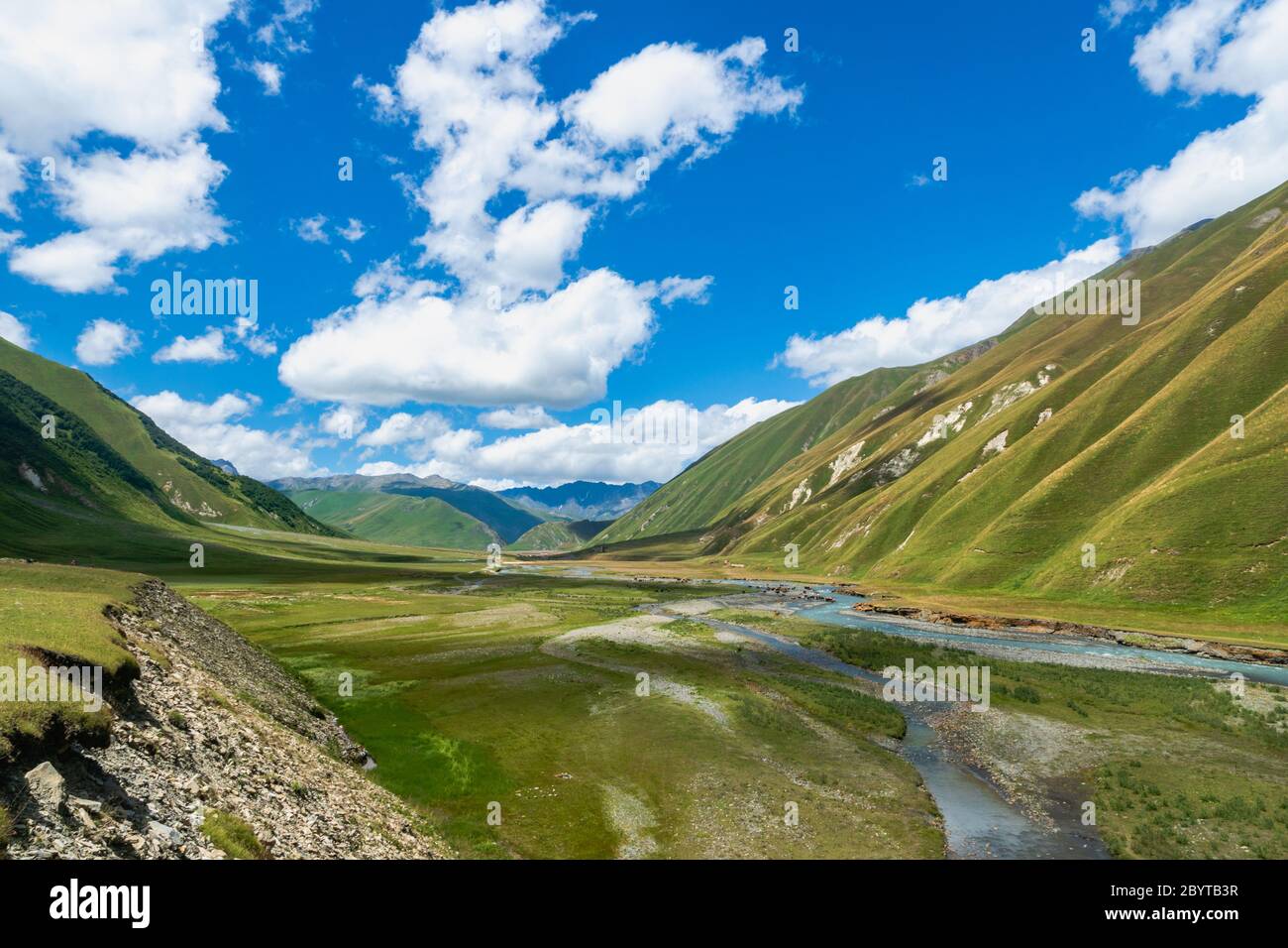 Truso Valley and Gorge trekking / hiking route landscape, in Kazbegi ...