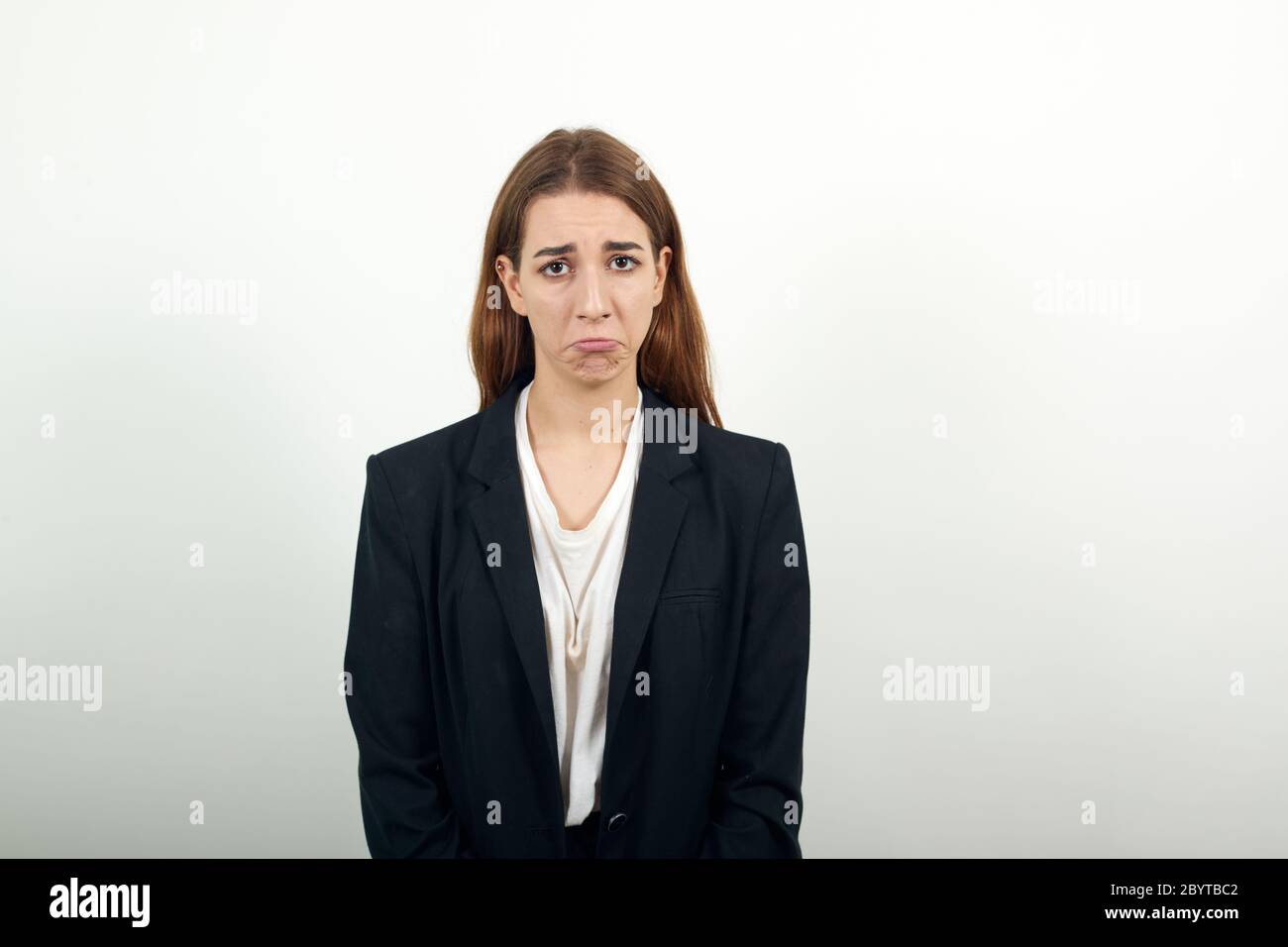 Being offended during quarrel, looks lamentable with emotional ...