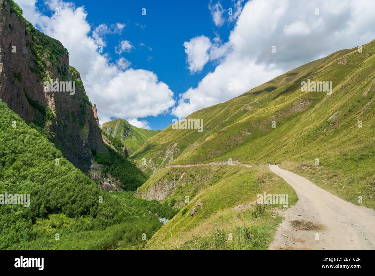 Truso Valley and Gorge trekking / hiking route landscape, in Kazbegi ...