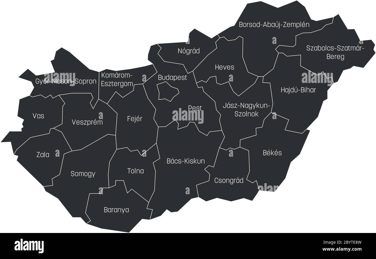 Counties of Hungary. Map of regional country administrative divisions ...