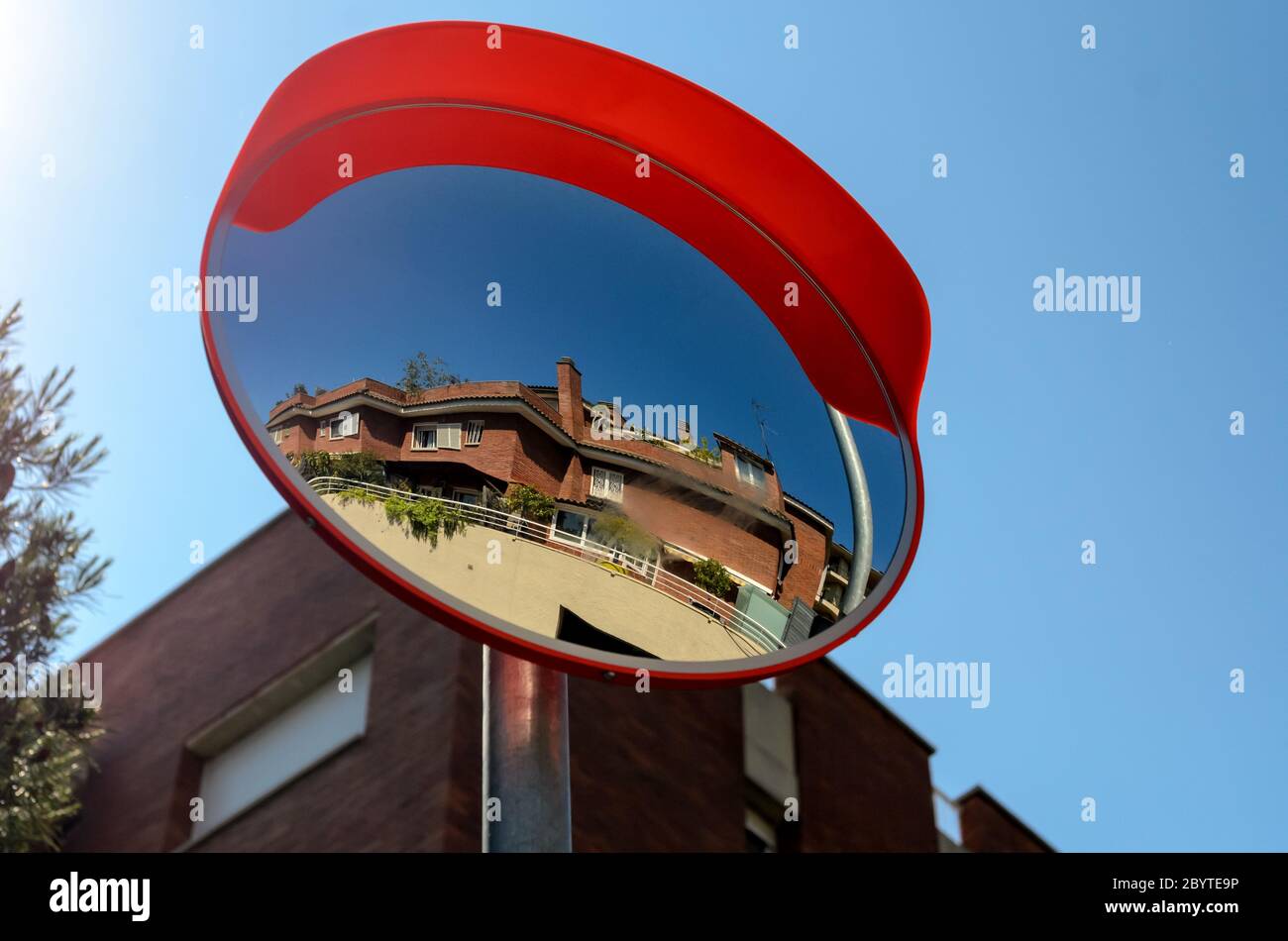 Convex spherical road mirror. Road mirror for road safety in the city ...
