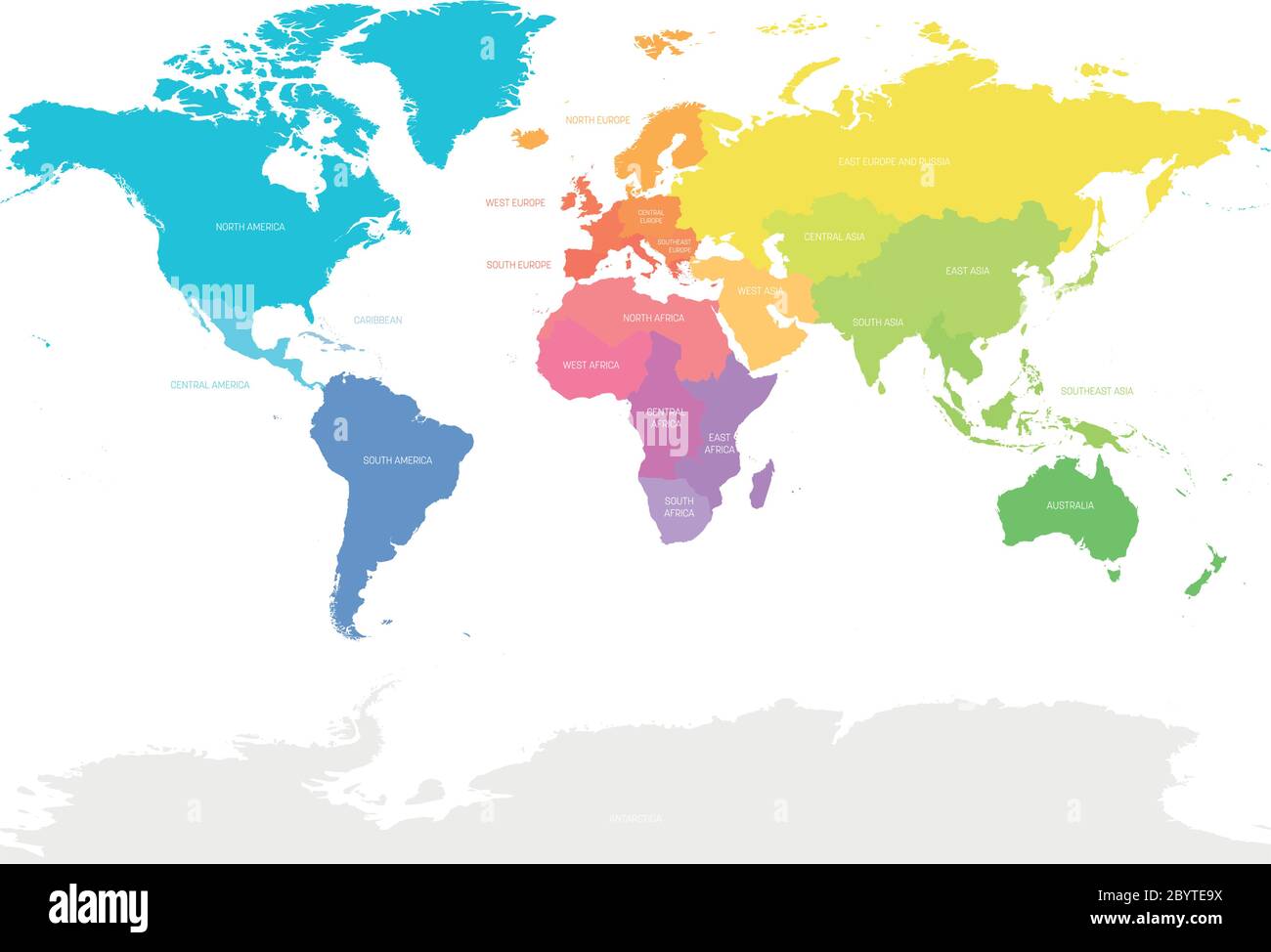Colorful map of World divided into regions. Simple flat vector ...