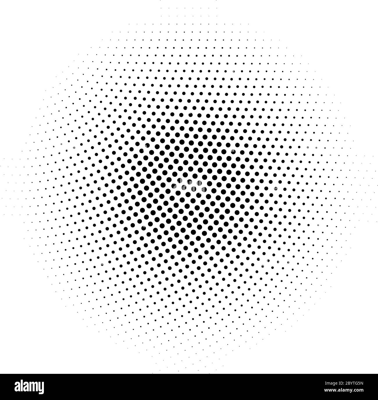 Black abstract halftone circle made of dots in radial arrangement on ...