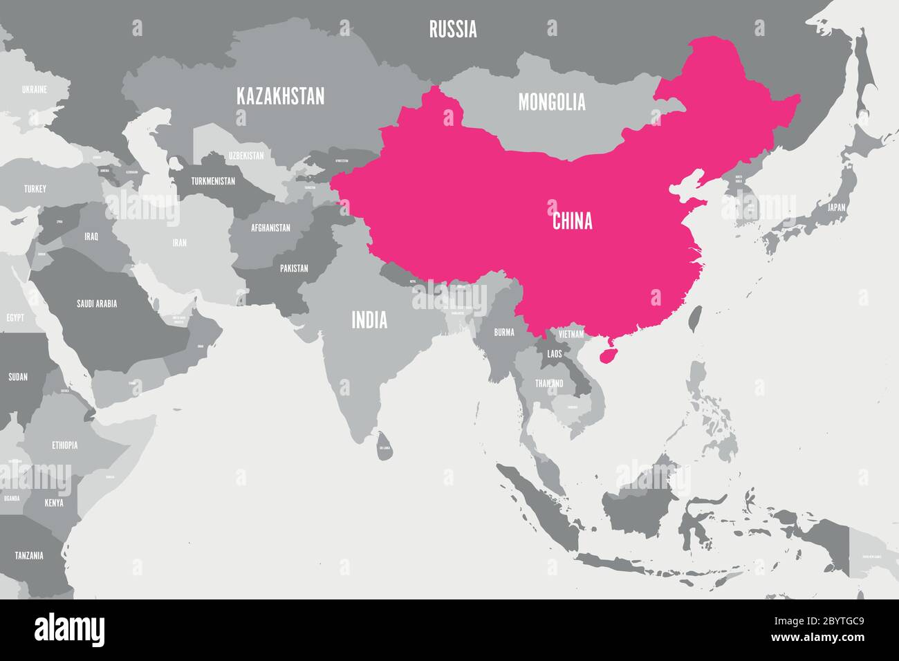 China pink marked in political map of Southern Asia. Vector ...