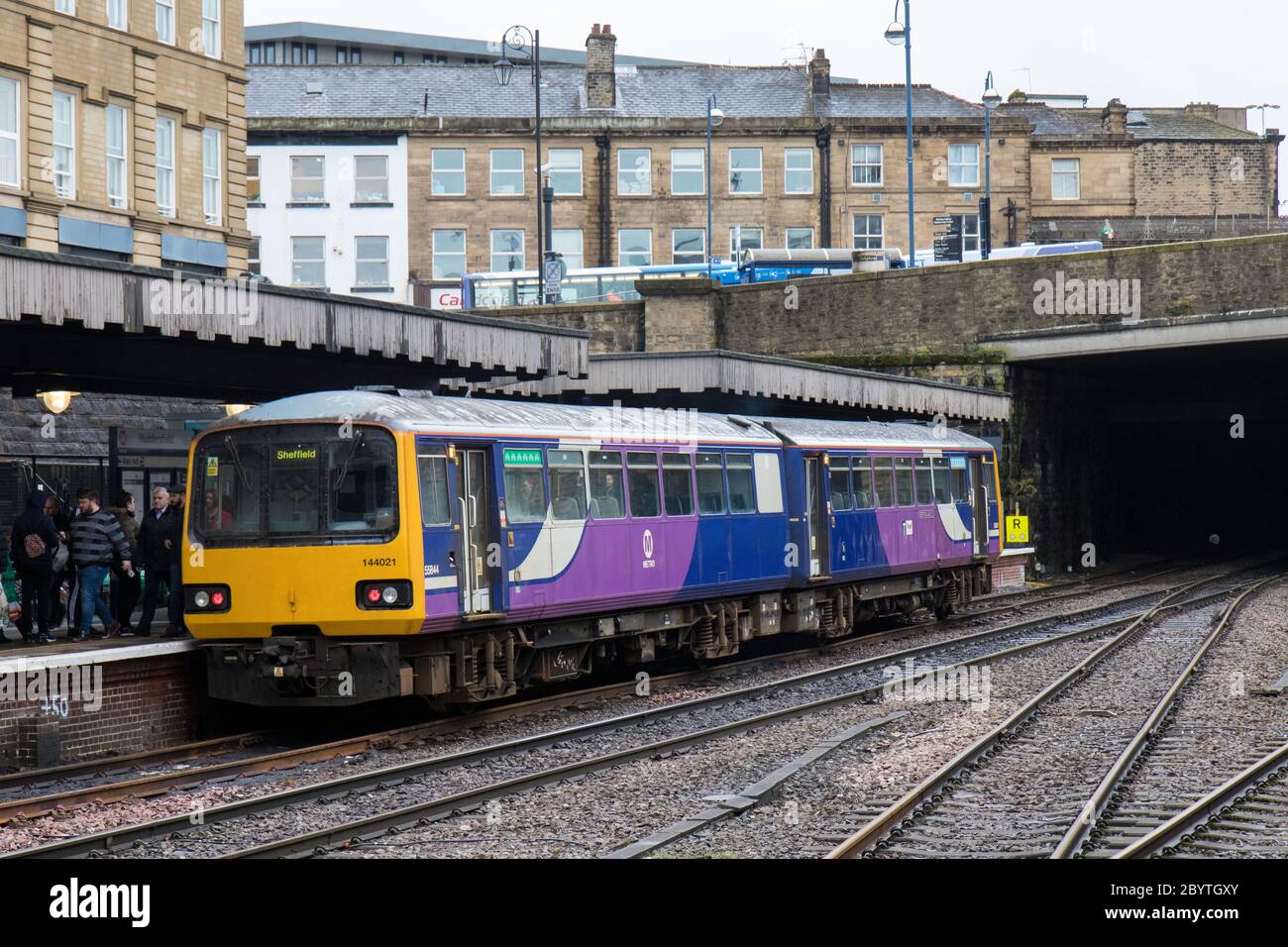 A pacer diesel passenger train at Huddersfield Railway Station Stock ...