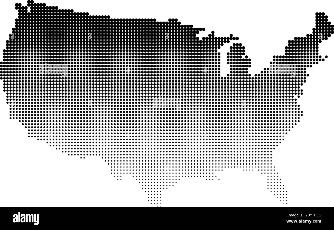 Halftone map of USA. Map of United States of America made of dots ...